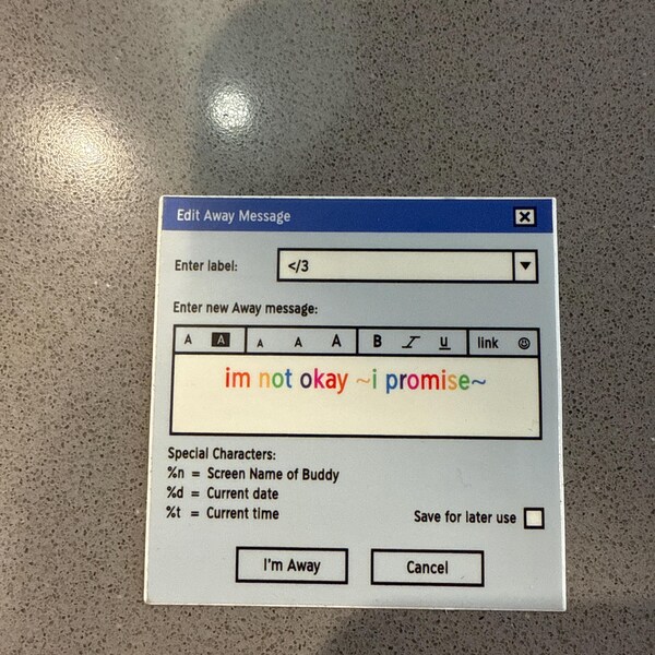 Classic Gray Aol Aim Away Message / Emo Elder Pop Punk Vinyl Sticker - Etsy