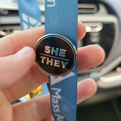 She They Pronoun Pin Silver or Gold 1-inch Round Hard Enamel Femme ...