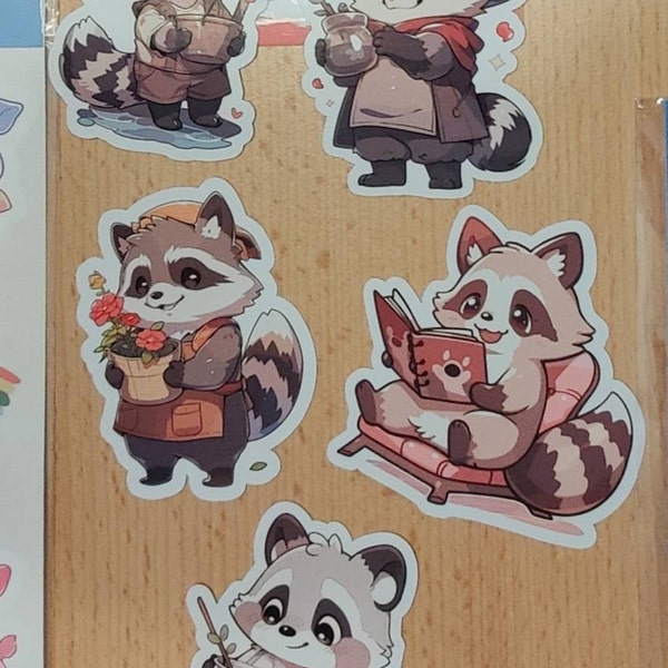 Cute Raccoon Stickers, Raccoon Sticker Set, Animal Sticker, Forest ...