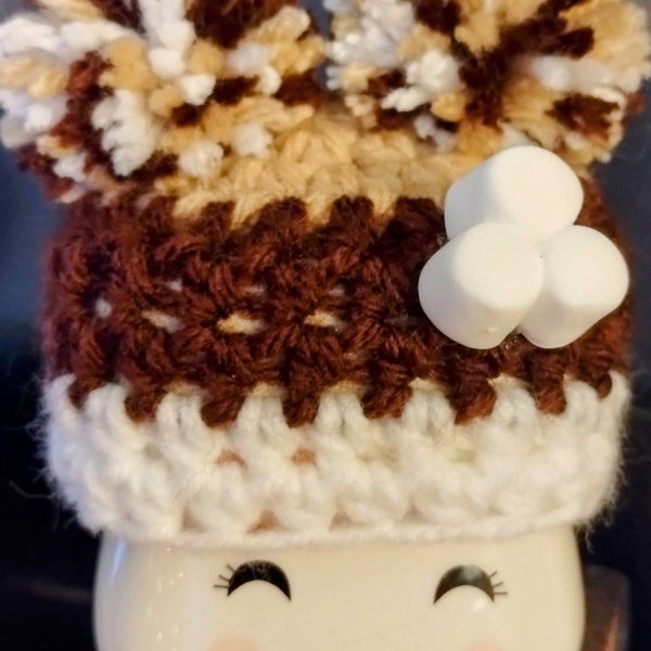 S’mores Hot Chocolate Crochet Marshmallow Mug Hat/ Farmhouse Decor ...