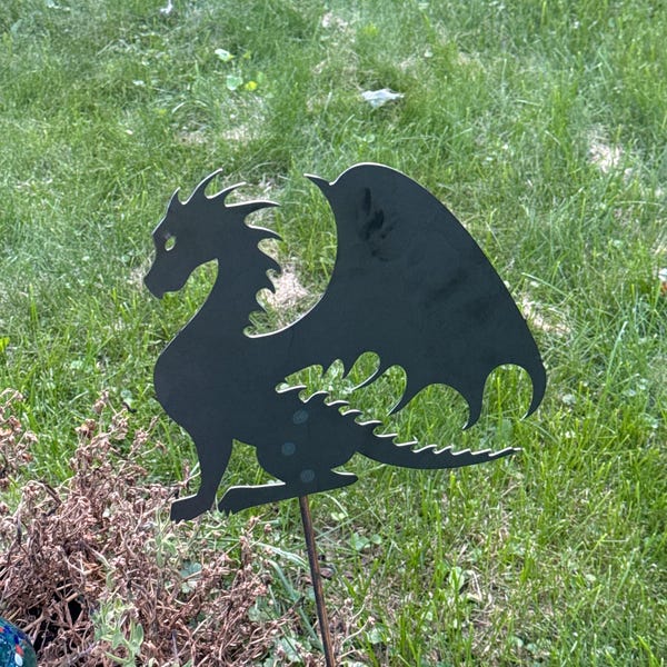 Ships in 2 Days | Metal Dragon Garden Stake - Steel Gardening Decor ...