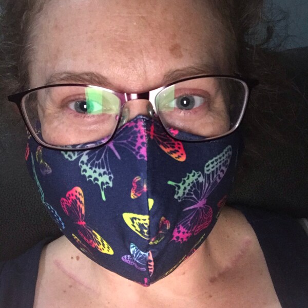 Blue Butterfly Face Mask / 100% Cotton / Reusable, Washable / Double ...