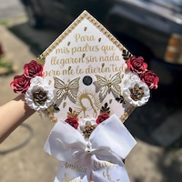 Baby Blue Flower Graduation Topper, Baby Blue Grad Cap, Gold Grad Cap ...