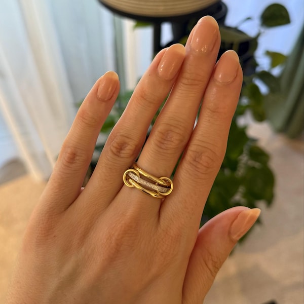 Bellanca Diamond Connected Stacker Gold Linked Spinner Ring, Handmade ...