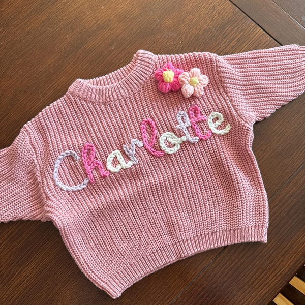 Custom Name Baby Sweater,personalized Hand Embroidered Baby Name ...