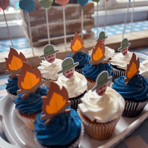 Camp Cupcake Toppers | Photo Cupcake Toppers | Camp Theme | One Happy ...