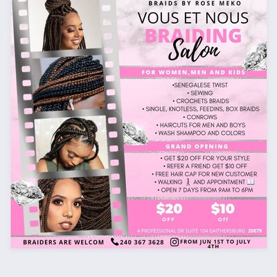 DIY Hair Braid Class Flyer, Braiding Training Flyer, Knotless Class ...