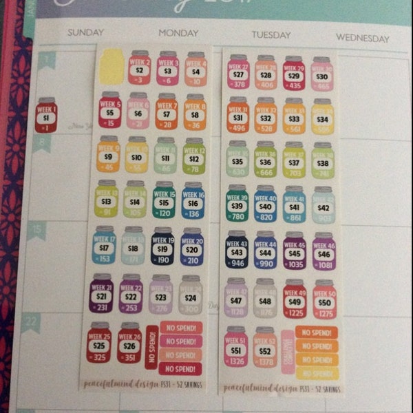 52 Week Savings Challenge Stickers | Functional Planner Stickers | F36 ...