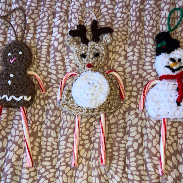 Snowman Candy Cane Holder Crochet PATTERN PDF - Tree Ornament ...