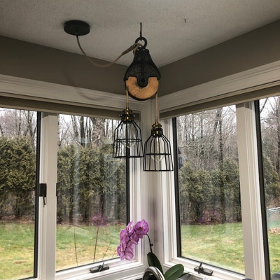 Rustic Farmhouse Pulley Lighting, Pendant Light With Antique Pulley for ...