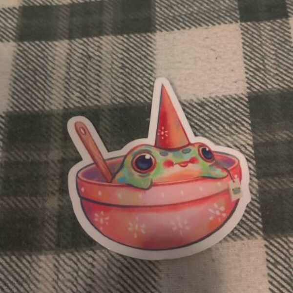 Frog in a Bowl Sticker | Vinyl Waterproof Sticker | Cute Frog Sticker ...