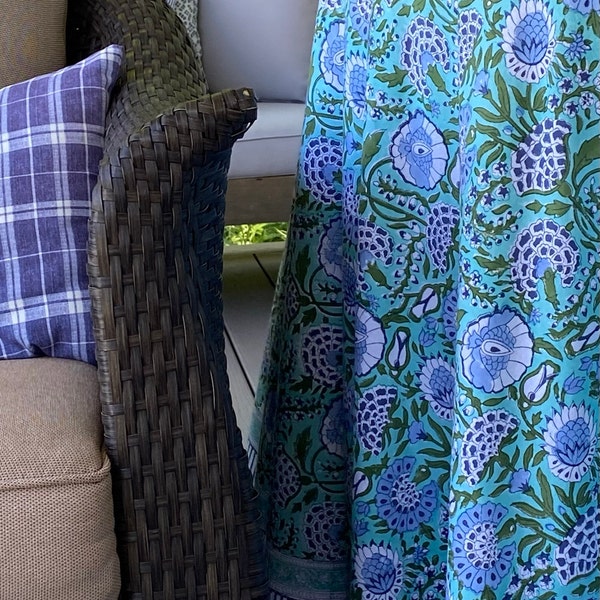 Blue Block Printed Quilted Throw Blanket 100% Cotton Quilt, Cover for ...