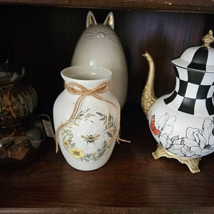 Two Buffalo Check & Jute Farmhouse Vases With Greenery - Etsy