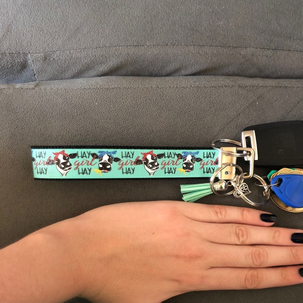 Cow Key Fob - Cow Keychain - Hay Girl Hay Cow Key Fob - Cow Wristlet ...
