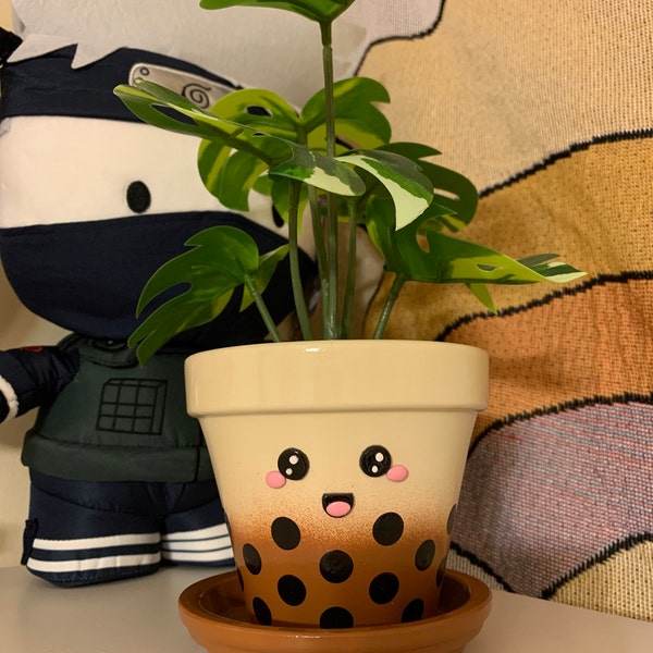 Boba Tea Plant Pot | Coconut Milk Tea With Rainbow Jelly Clay Planter ...