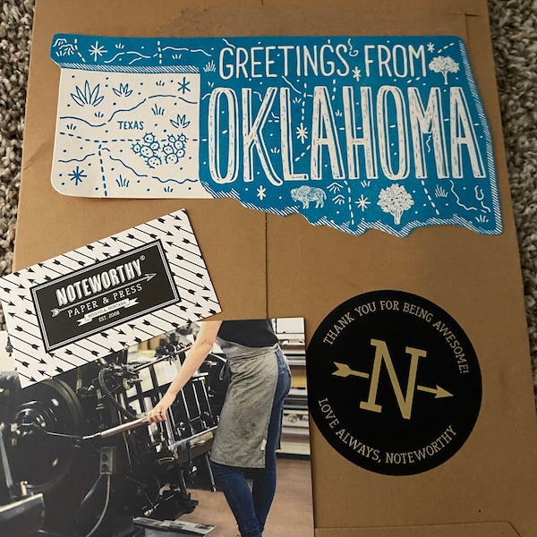 Oklahoma Postcard, Greetings From Oklahoma, Die Cut Letterpress State ...