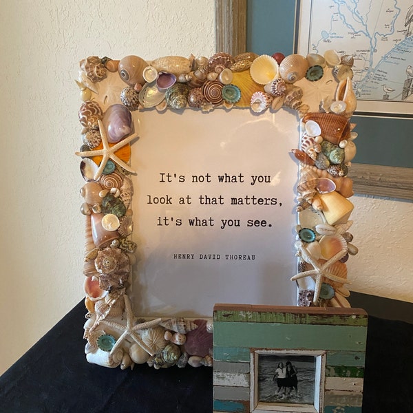 Seashell Picture Frame, Nautical Coastal Beach Decor Colored Seashell ...