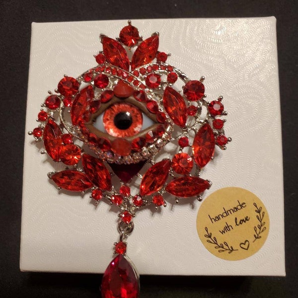 Vampire Queen! Blood Red Vintage Ornate Style Eyeball Art Brooch With a ...