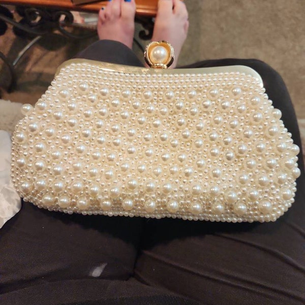 Pearl Clutch Bag, Pearl Evening Bag, Bridal Clutch With Pearls, Beaded ...