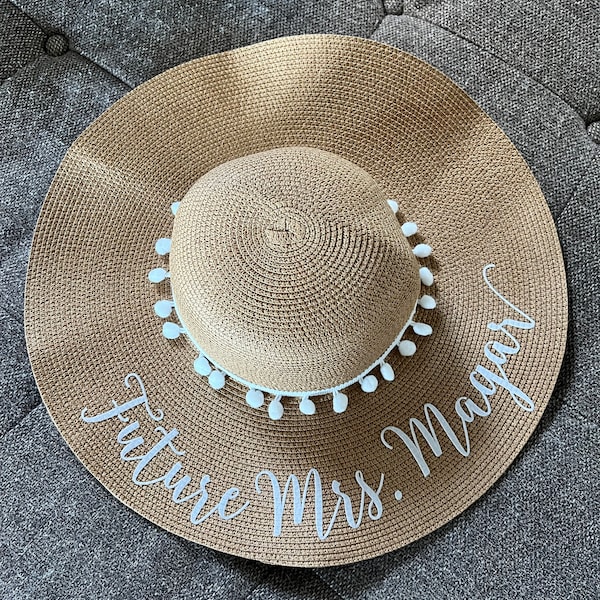 Bride Beach Hat, Personalized Sun Hat, Bridal Shower Gift, Beach Hat ...