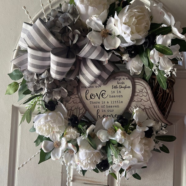 Rustic Sympathy Wreath, Memorial Door Hanger With Flowers, Bereavement ...
