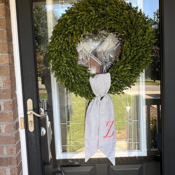 Monogram Floral Chinoiserie Wreath Sash for Front Door, Personalized ...