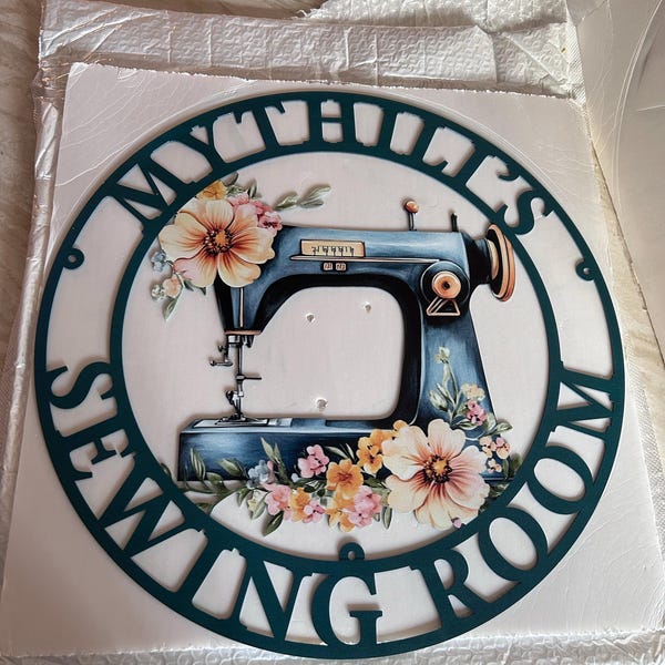 Personalised Metal Sewing Room Sign With Flower, Custom Quilting Sign ...