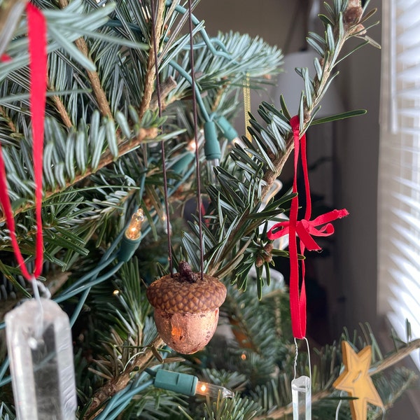 Set of 12 Natural Bronze Colored Acorns, Real Oak Handmade Christmas ...