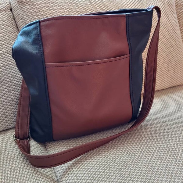 Crossbody Leather Purse - Black and Caramel Color Leather - Large Emily ...