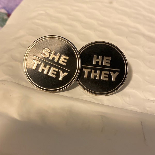 She They Pronoun Pin Silver or Gold 1-inch Round Hard Enamel | Femme ...