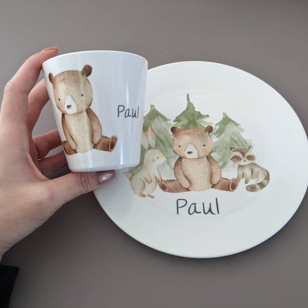 Kindergeschirr Kinderteller mit Namen Geschenk Geburt oder Taufe, Patenkind Geschenk Kleinkind ...