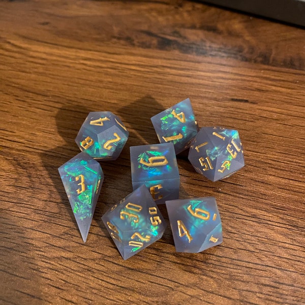 Moonbeam Frosty Matte Opal Sharp Edge Resin Dice Set Prismatic ...