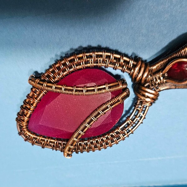 Ruby Pendant, Kashmir Red Ruby Tree of Life Copper Wire Wrapped Pendant ...