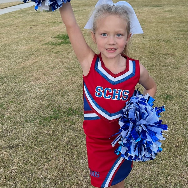 Red & Blue Cheer Uniform, Customized Cheerleading Uniform, Girls Cheer ...