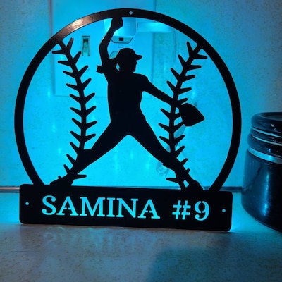 Personalized Softball Pitcher Metal Wall Art With Led Lights, Pitcher ...