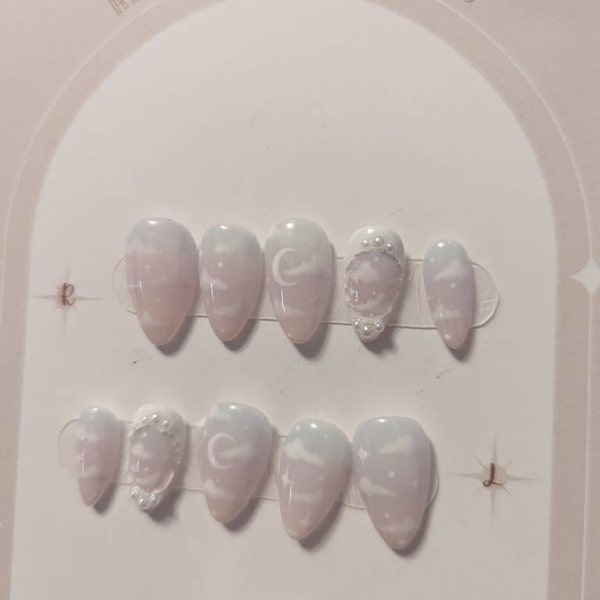 FAYE Fairycore Aesthetic Press on Nails Jade Aurora Nails Lily Pond ...