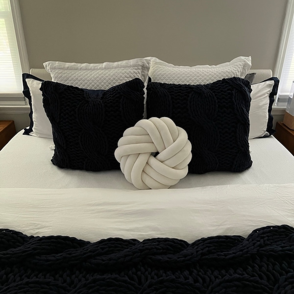 Velvet Knot Pillow, Large Round Knot Cushion, Scandinavian Decorative ...