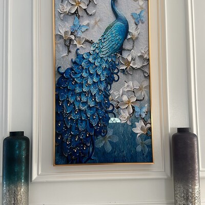 Peacock Feathers Art Painting LED Luxury Unique Picture Resin Painting ...