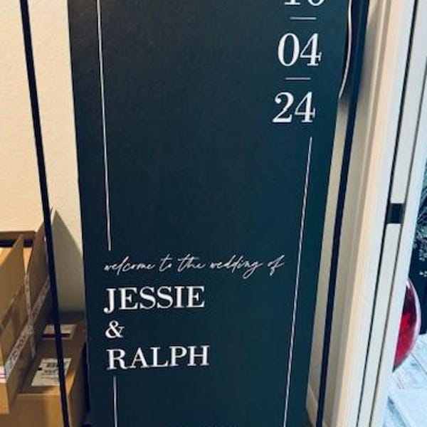 Black Curtain Wedding Welcome Sign With Stand, Curtain Print Welcome ...