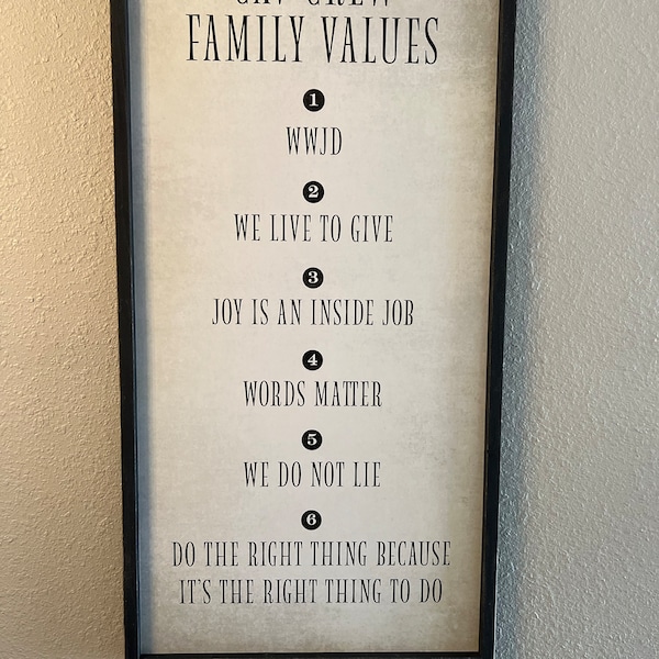Family Values Sign Custom, Family Values List, Framed Wood Sign, Family ...