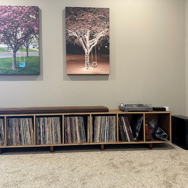 HIFI Vinyl Storage Bench With Component Shelf (with Mid Century Modern ...