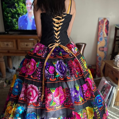 Colorful Chiapas Style Dress. Custom-made Hand Embroidered Cultural 2 Piece Outfit. Quinceañera ...