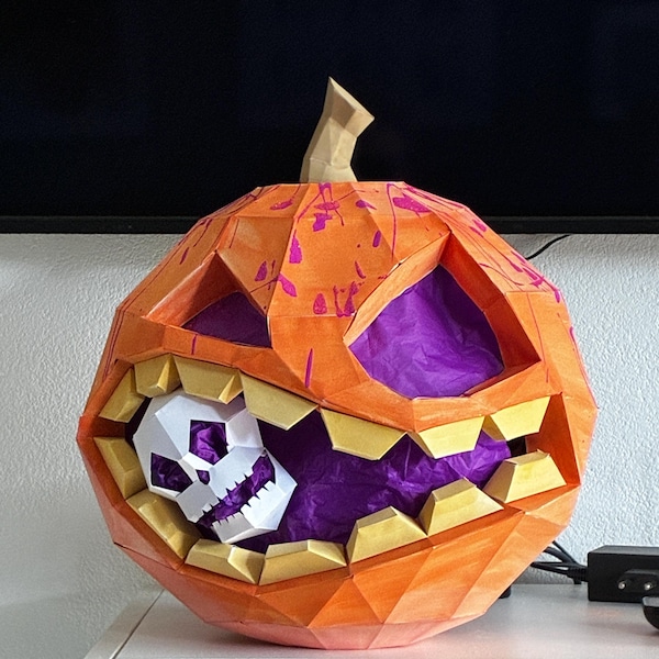 Papercraft Halloween Pumpkin With Skull, Low Poly Pumpkin and Skull ...