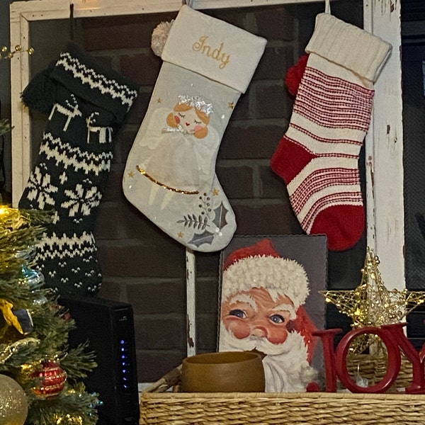 Angel Christmas Stocking, Cream Angel Stocking, Personalized Christmas ...