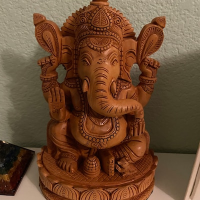 Wooden Ganesha Statue, 23 CM Big Size Hand Carved Wooden Ganesh Statue ...