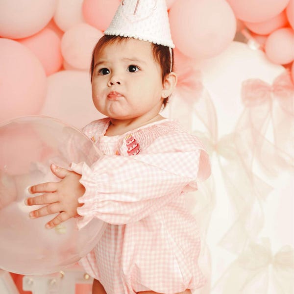 Blue Gingham First Birthday Decor - High Chair Banner, Party Hat, Cake ...