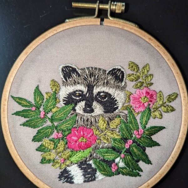DIY Raccoon Hand Embroidery Kit, Animal Thread Painting Template ...