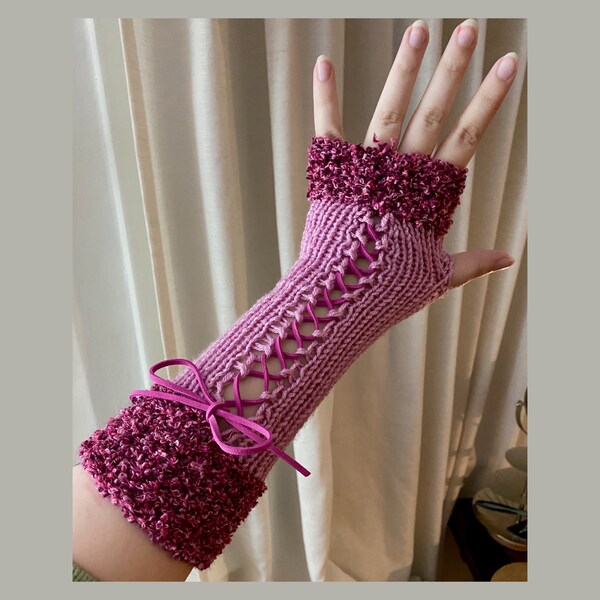 Fingerless Gloves Grey / Black Corset Arm Warmers Handknitted With ...