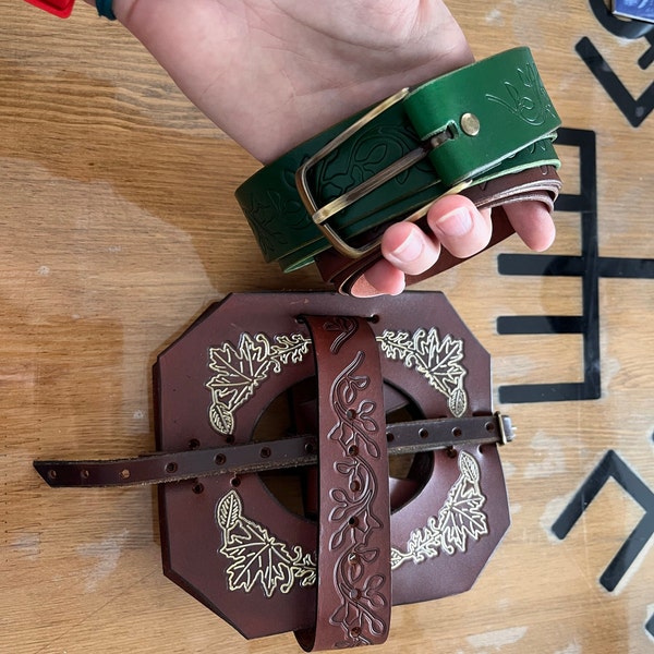 Elf Leather Belt With Leaves in Brown and Green , LARP Druid Elven Bet ...