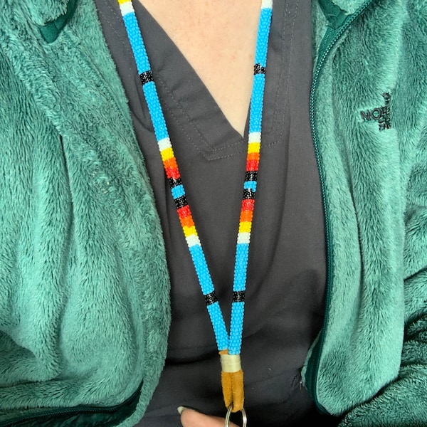 Blue Rainbow - NATIVE BEADED LANYARD - Light Blue, Black, Red, Orange ...